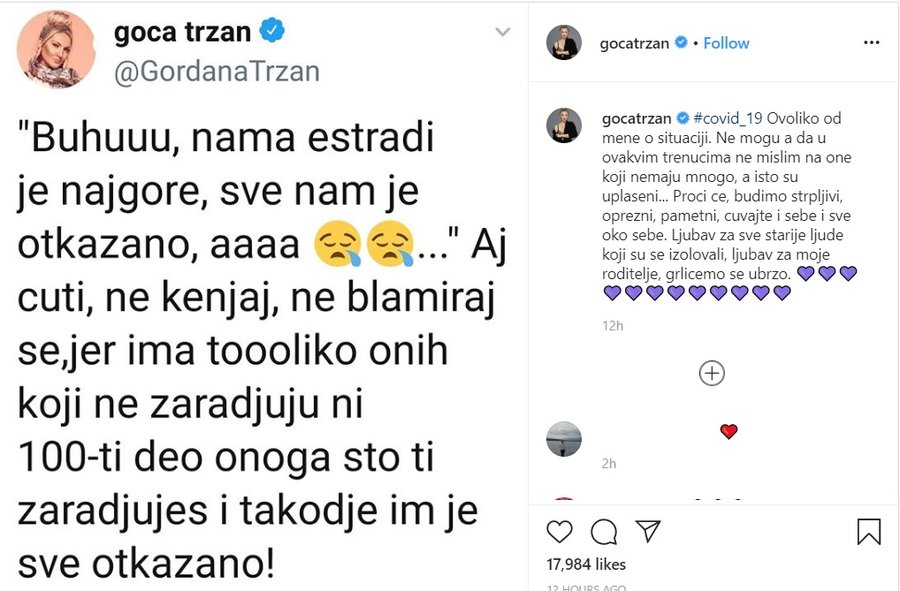 Goca Tržan besna na kolege koji se žale na otkazane nastupe - nova.rs