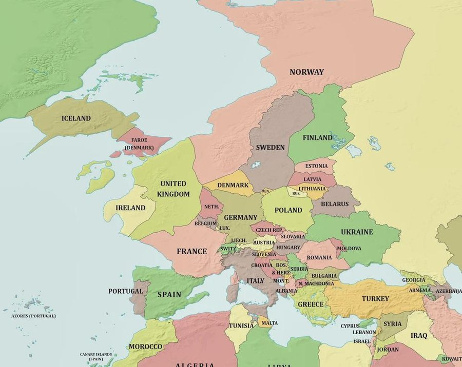 Evo kako bi mapa Evrope izgledala kada bi se nivo mora spustio za 1.000 ...