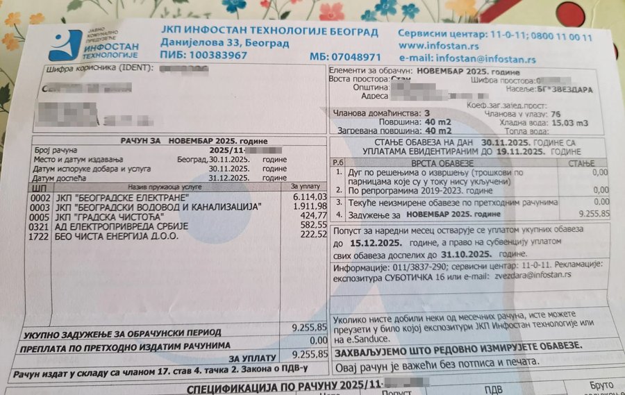 Kako je Miroslavu za tri meseca račun za Infostan porastao za skoro 90 ...