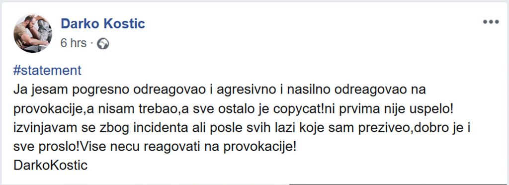 Darko Kostić priznao: Bio sam agresivan