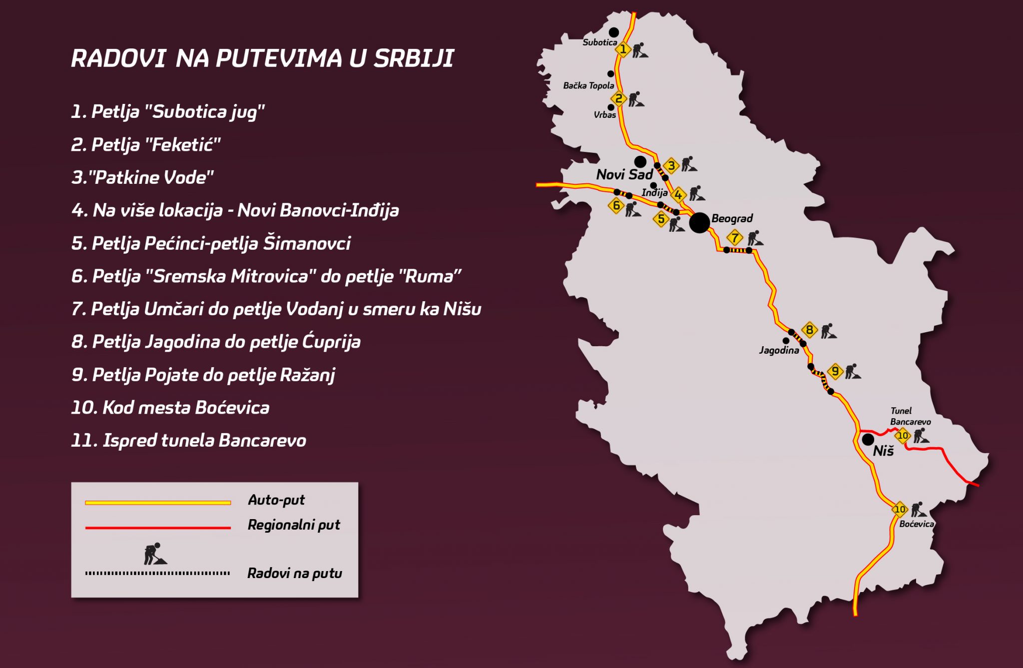 MAPA Svi radovi na auto-putevima, gde vas čekaju gužve
