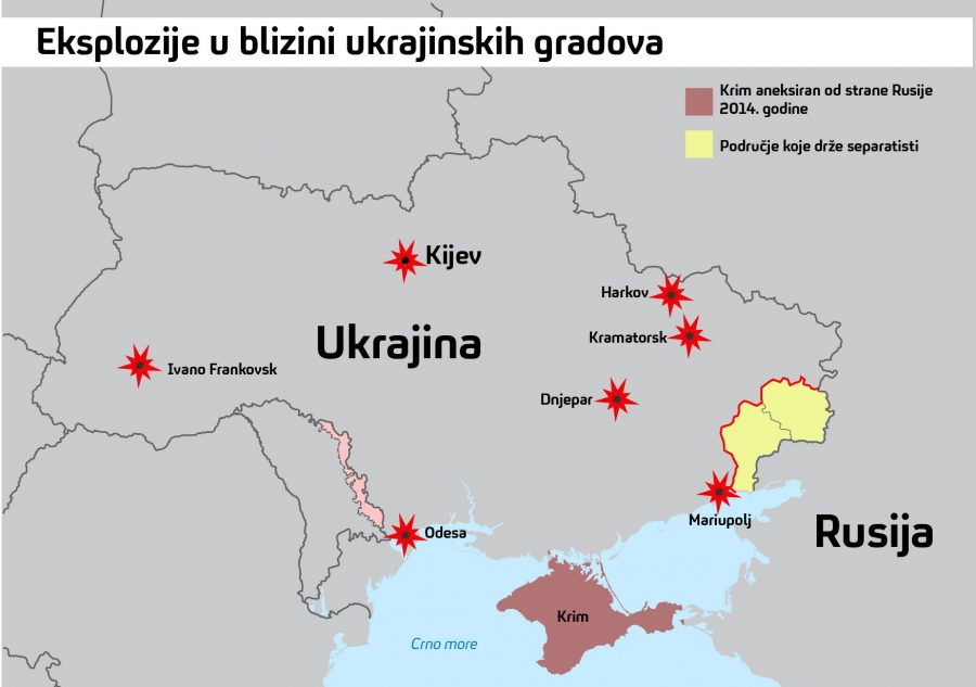 MAPA Gde su odjeknule eksplozije u Ukrajini: Raketirano sedam gradova