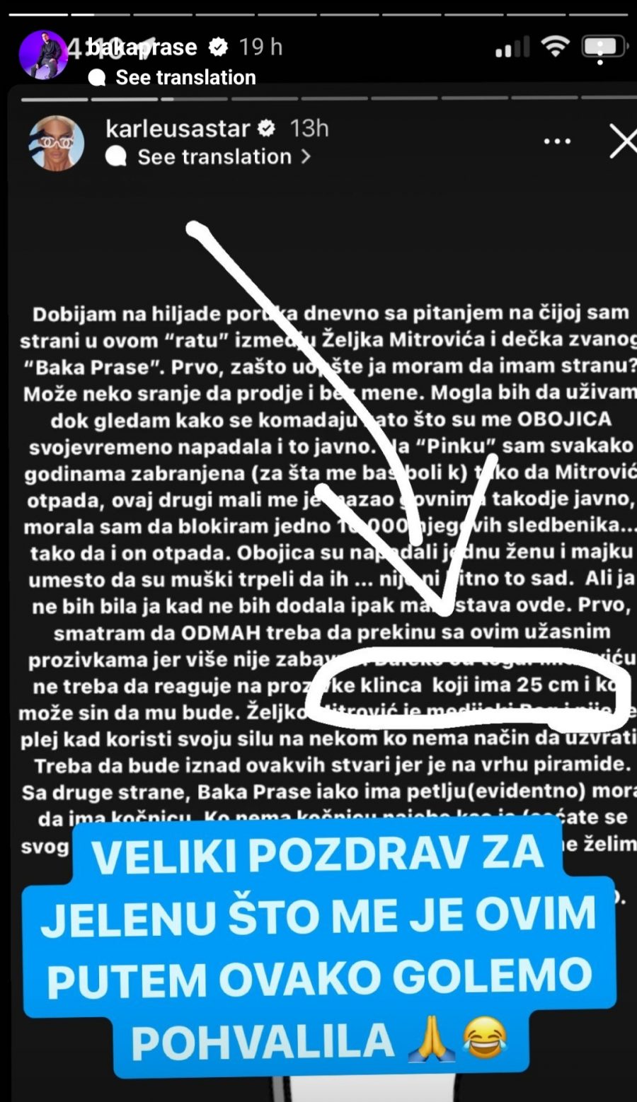 Baka Prase se zahvalio Karleuši na "25 cm" FOTO