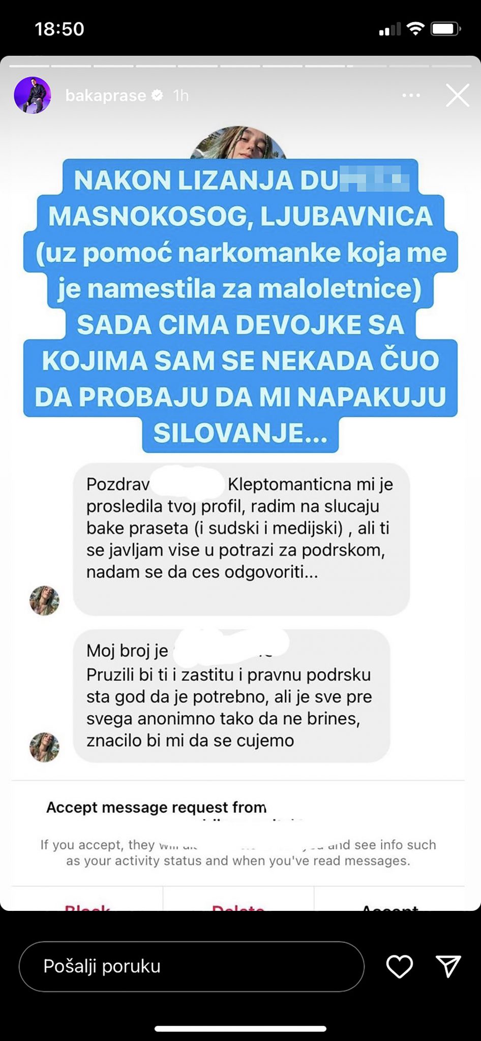 Baka Prase objavio prepisku sa devojkom kojoj je ponuđeno da priča protiv njega