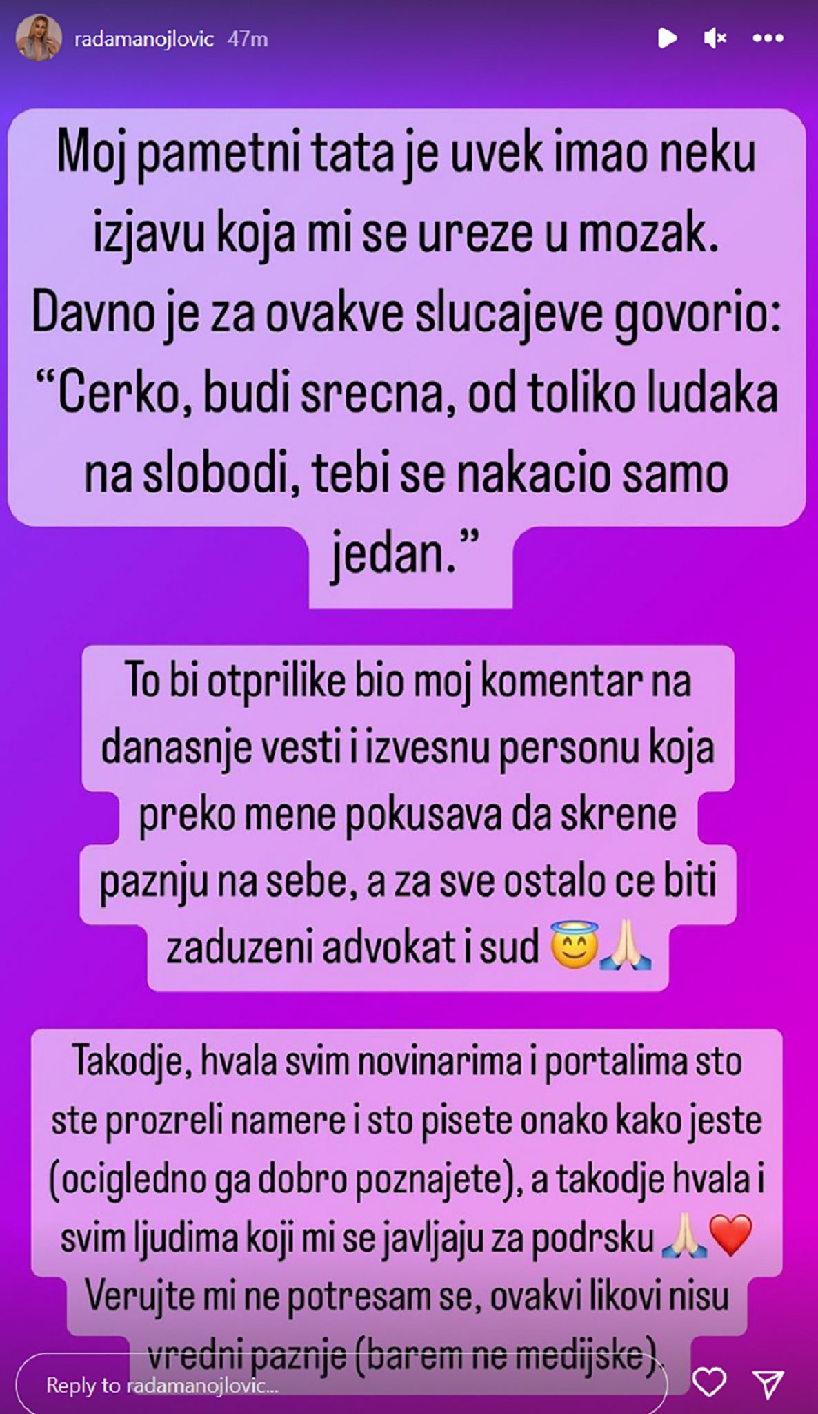Oglasila se Rada Manojlović nakon navoda da ima intimni snimak: Otkrila i šta joj je otac rekao