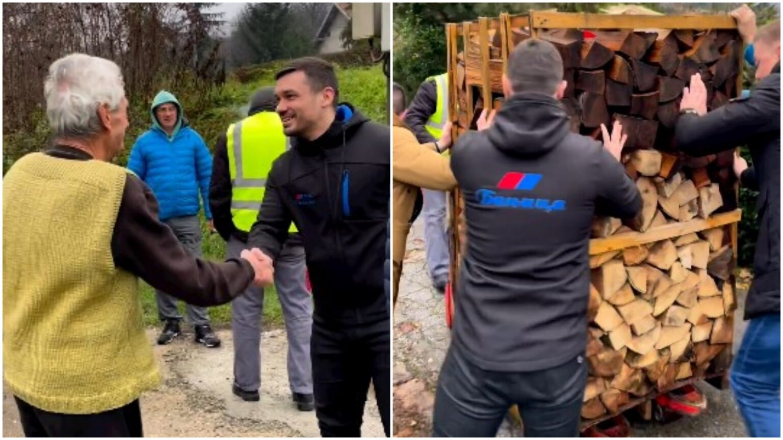 Direktor PIO fonda delio i istovarao drva penzionerima u SNS jakni (VIDEO)