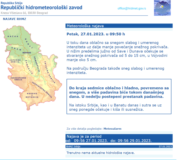 Danas još više padavina, na snazi žuti meteoalarm: Nova najava RHMZ ...