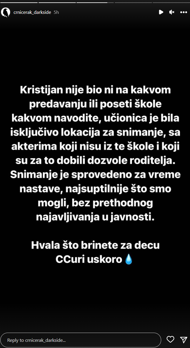 Oglasio se "Crni Cerak" nakon snimanja spota u školi sa Kristijanom ...