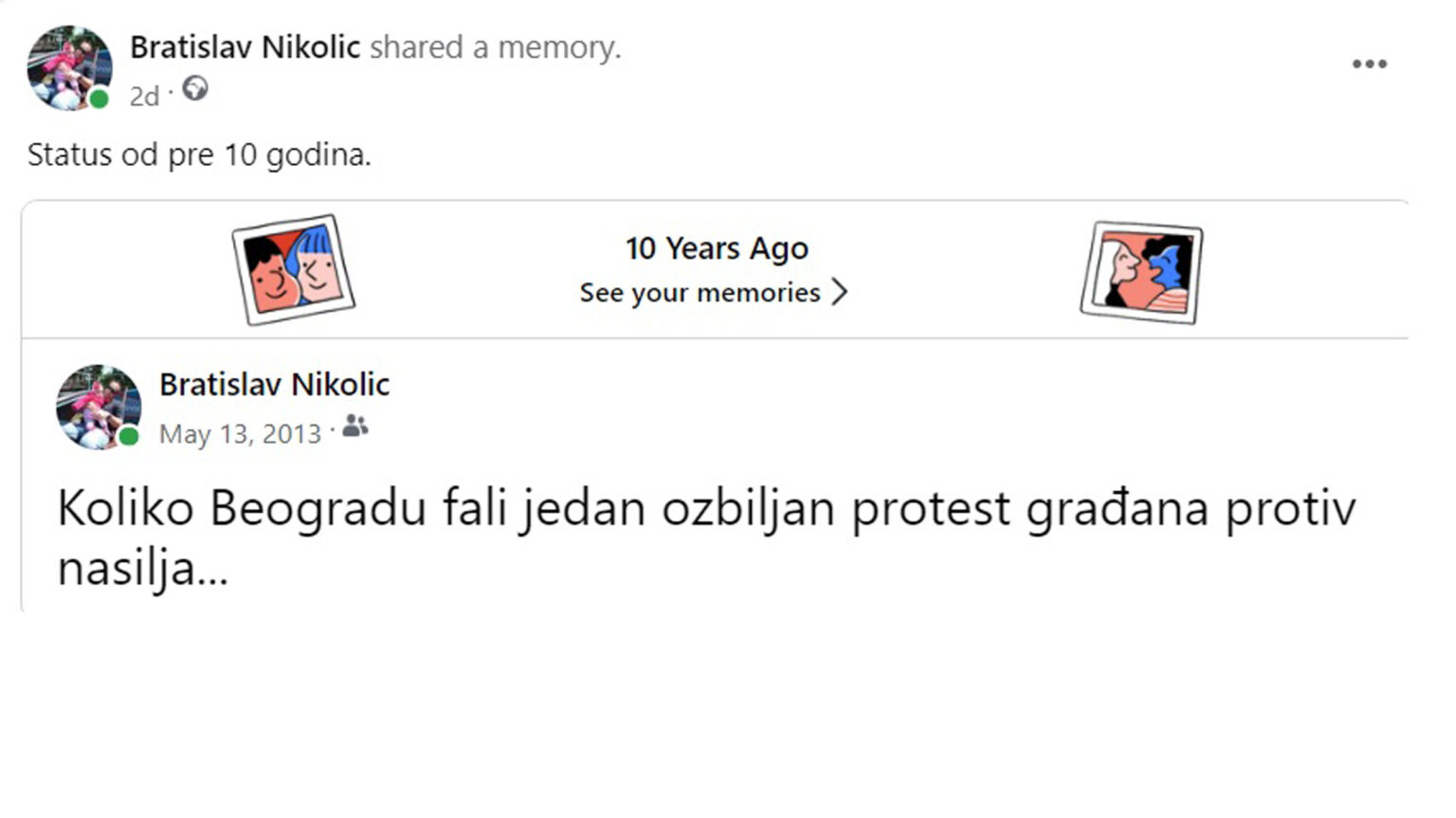 Moj Fejsbuk status o nasilju u Srbiji od pre 10 godina se vratio da nas ...