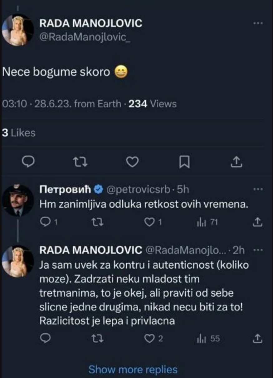 Radu Manojlović na Tviteru pitali kad će silikoni, a njen odgovor je hit FOTO