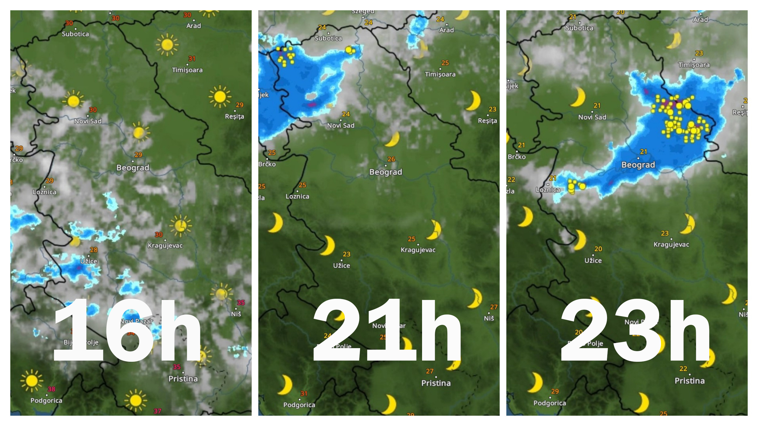 Radarski snimak iz sata u sat: Stiže li razorna oluja sa džinovskim gradom