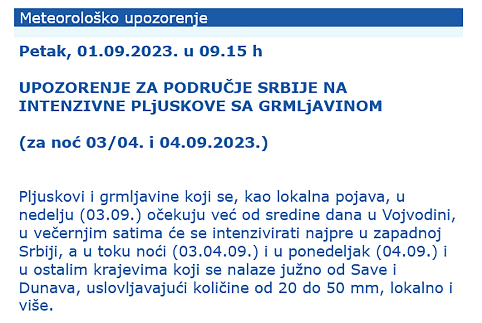 Vikend prognoza: RHMZ već ima upozorenje na nevreme