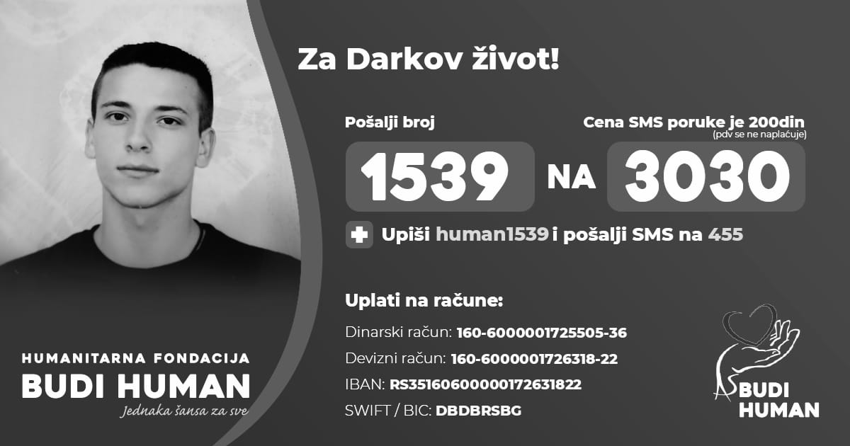 Cela Srbija se oprašta od Darka (22) koji se skoro pola svog života ...