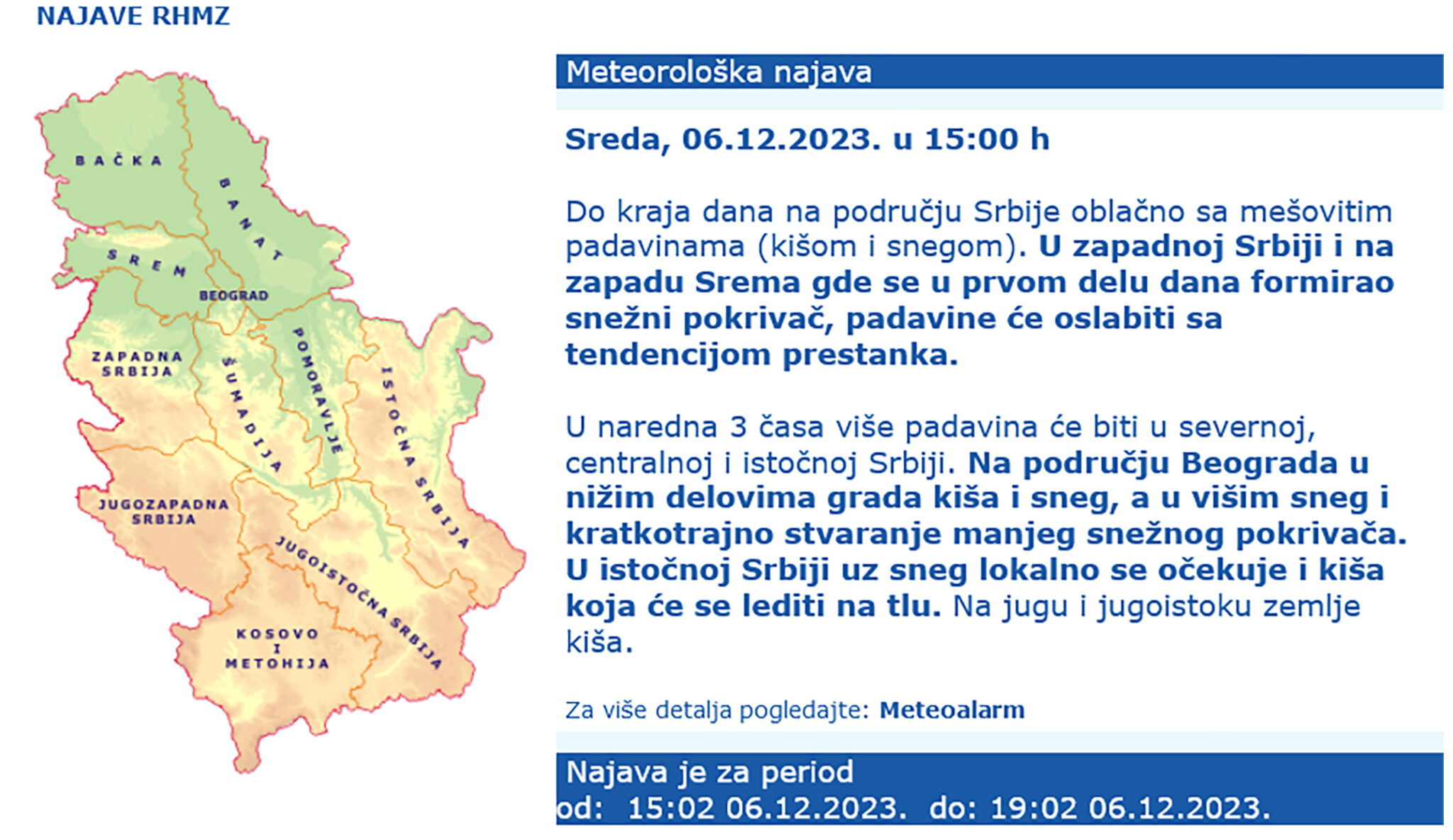 RHMZ: Delovi Beograda će se zabeleti, a u naredna tri sata više ...