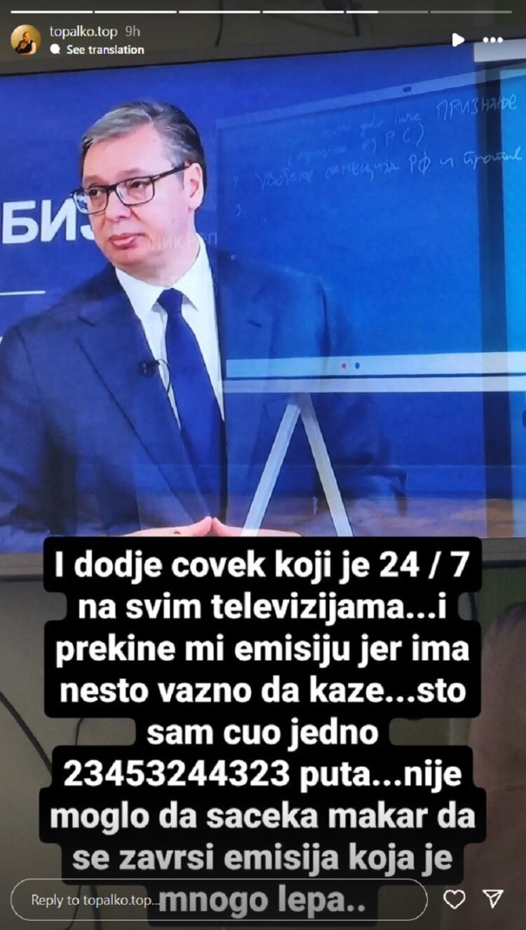 "Kažite mu da otvori svoj kanal, pa ko voli - nek ga gleda": Topalko ...