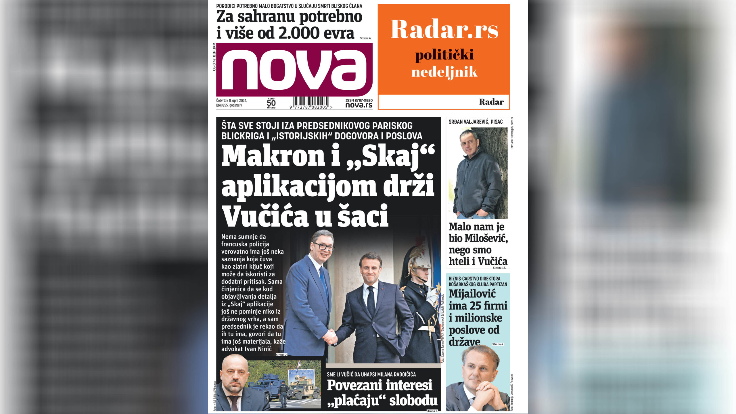 "Nova" piše: Makron i "Skaj" aplikacijom Vučića drži u šaci