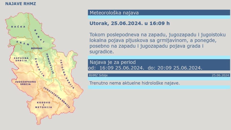 RHMZ upravo: Očekuje se pojava grada i sugradice, posebno u ovim krajevima