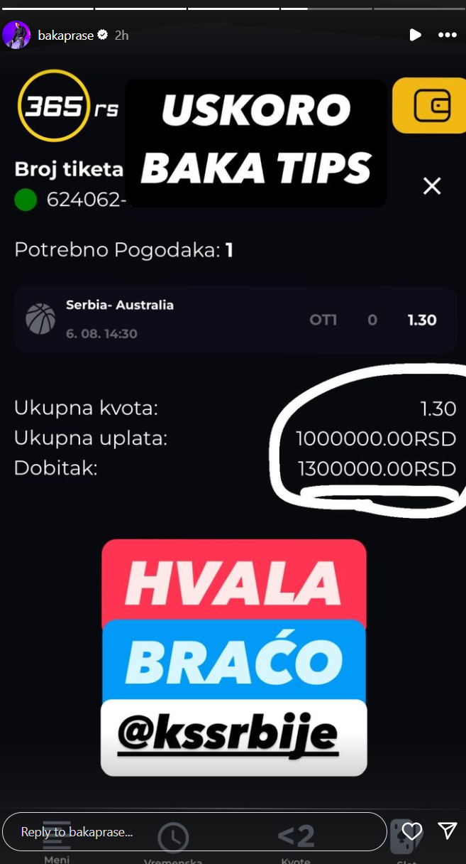 "Hvala braćo": Baka Prase zaradio vrtoglavu cifru nakon pobede košarkaša FOTO