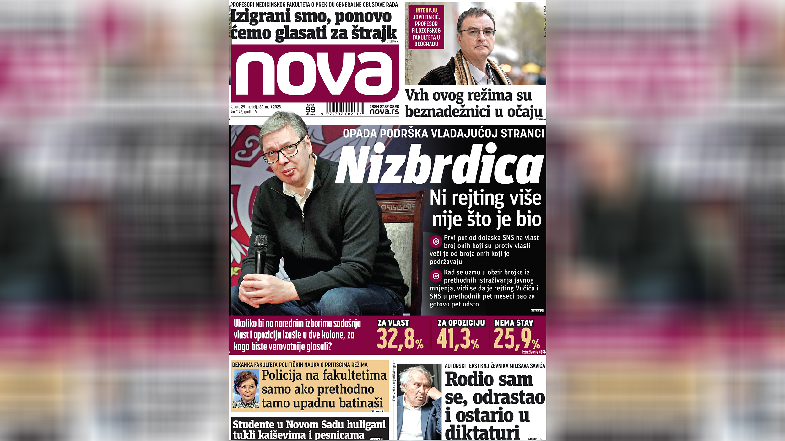 Prof. dr Jovo Bakić u vikend broju novina "Nova": Vrh ovog režima su ...