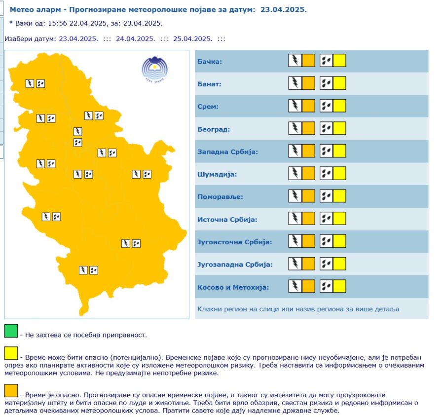 RHMZ najava za danas: U naredna dva sata nevreme kreće u ovom kraju Srbije, a onda se širi dalje