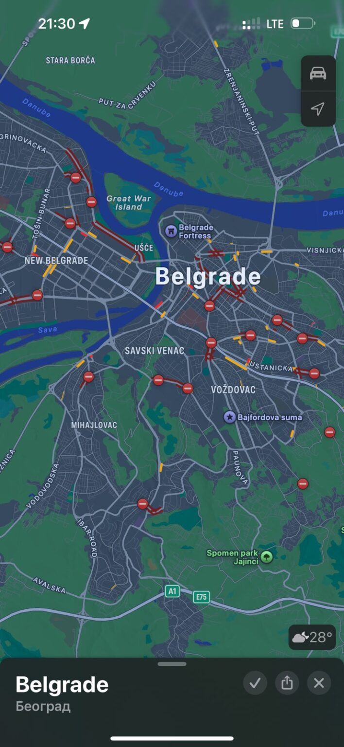 Najnovija mapa blokada u Beogradu, Nišu i Novom Sadu FOTO