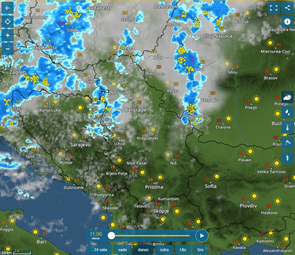 Snimak radara za nevreme u Srbiji 27. jula 2025. godine