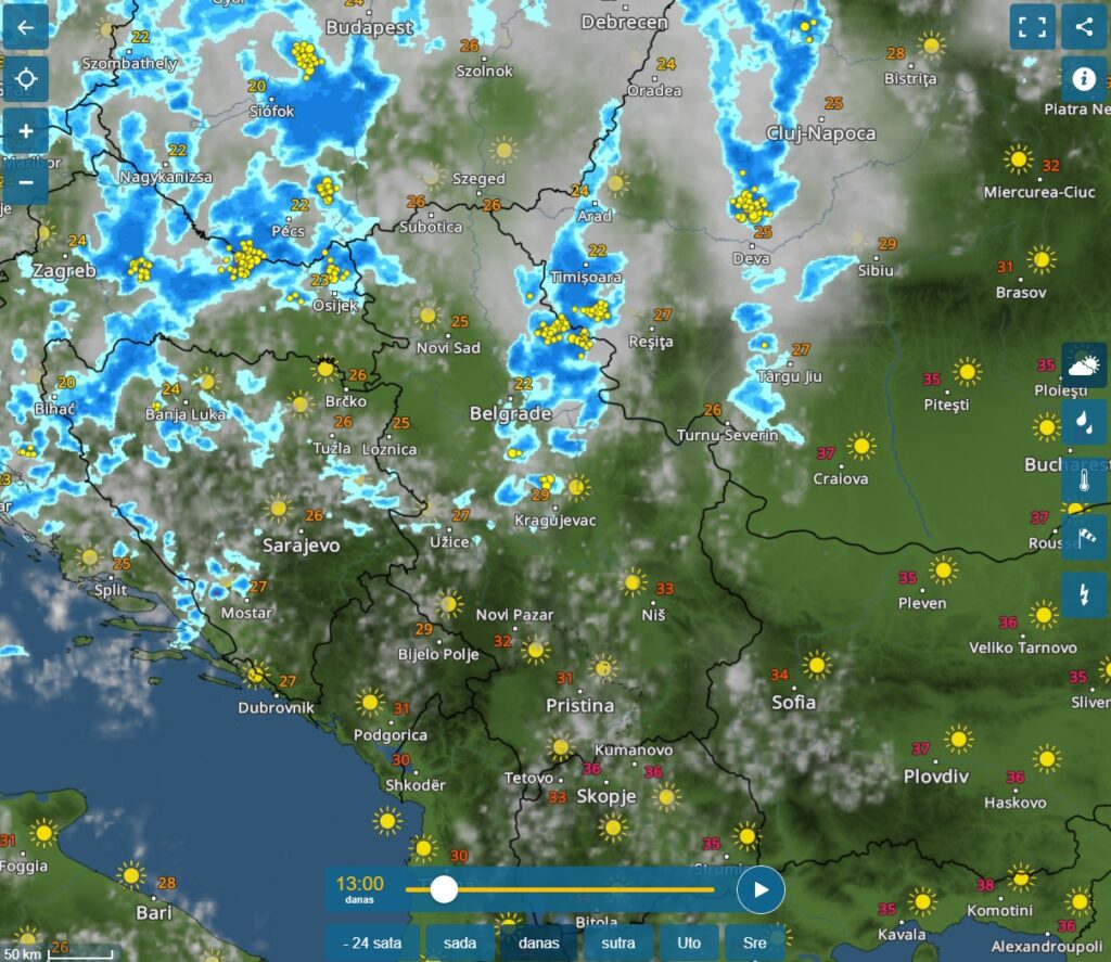 Snimak radara za nevreme u Srbiji 27. jula 2025. godine