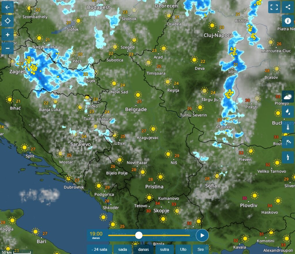 Snimak radara za nevreme u Srbiji 27. jula 2025. godine