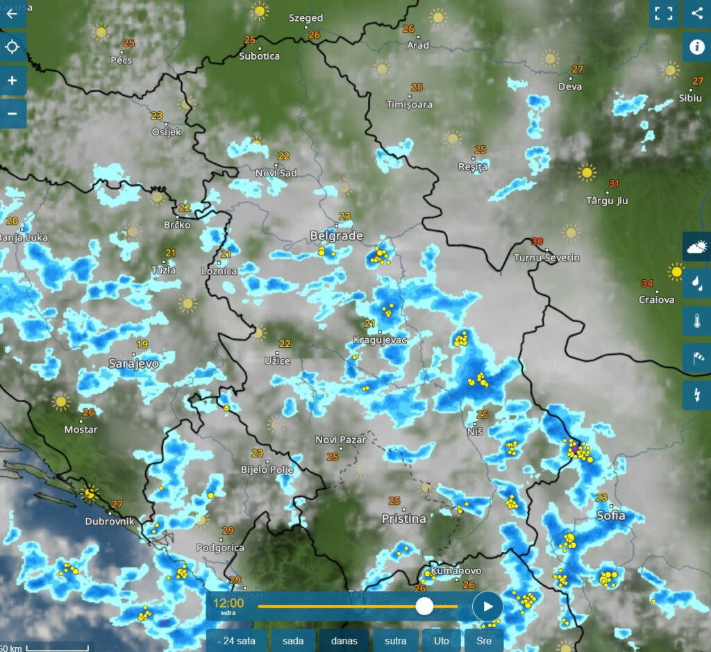 Radarski snimci nevremena koje ide ka Srbiji