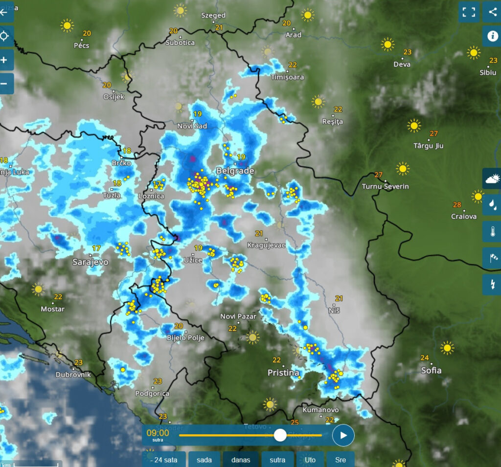 Radarski snimci nevremena koje ide ka Srbiji