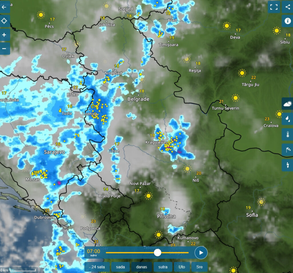 Radarski snimci nevremena koje ide ka Srbiji